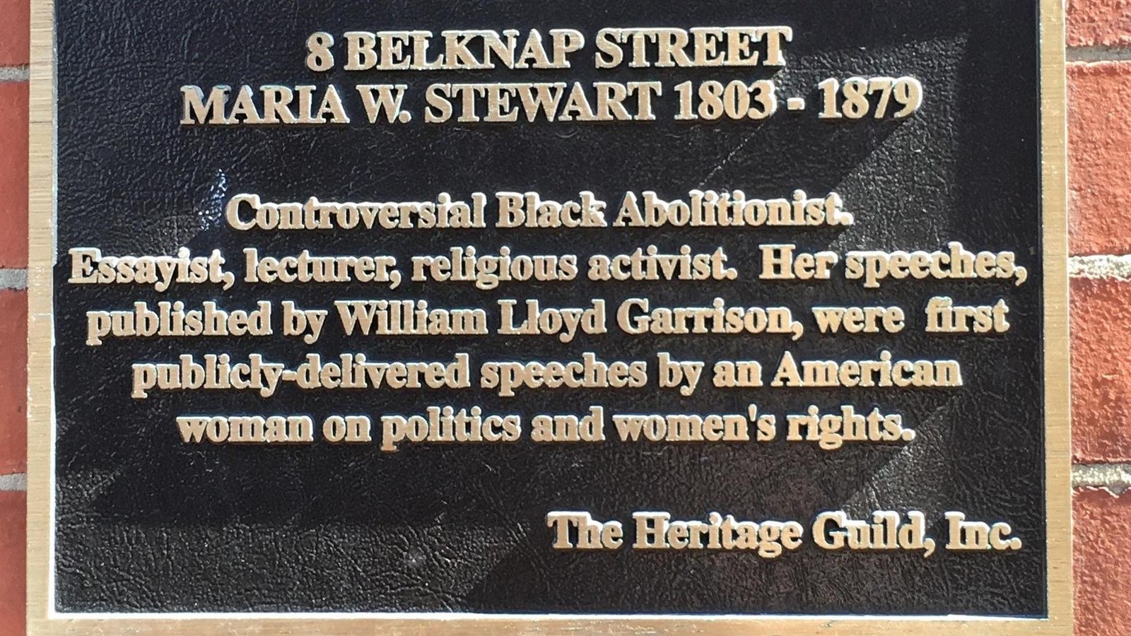 Maria Miller Stewart Plaque - Boston Women's Heritage Trail